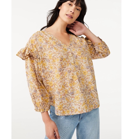 Free Assembly | Tops | Free Assembly Ruffle Sleeve Top In Travertine ...